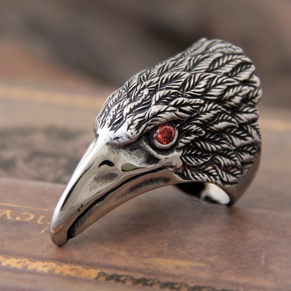 925 Sterling Silver Gothic Eagle Mens Biker Ring USA Size 10 11 1 2 Cz Red Etsy