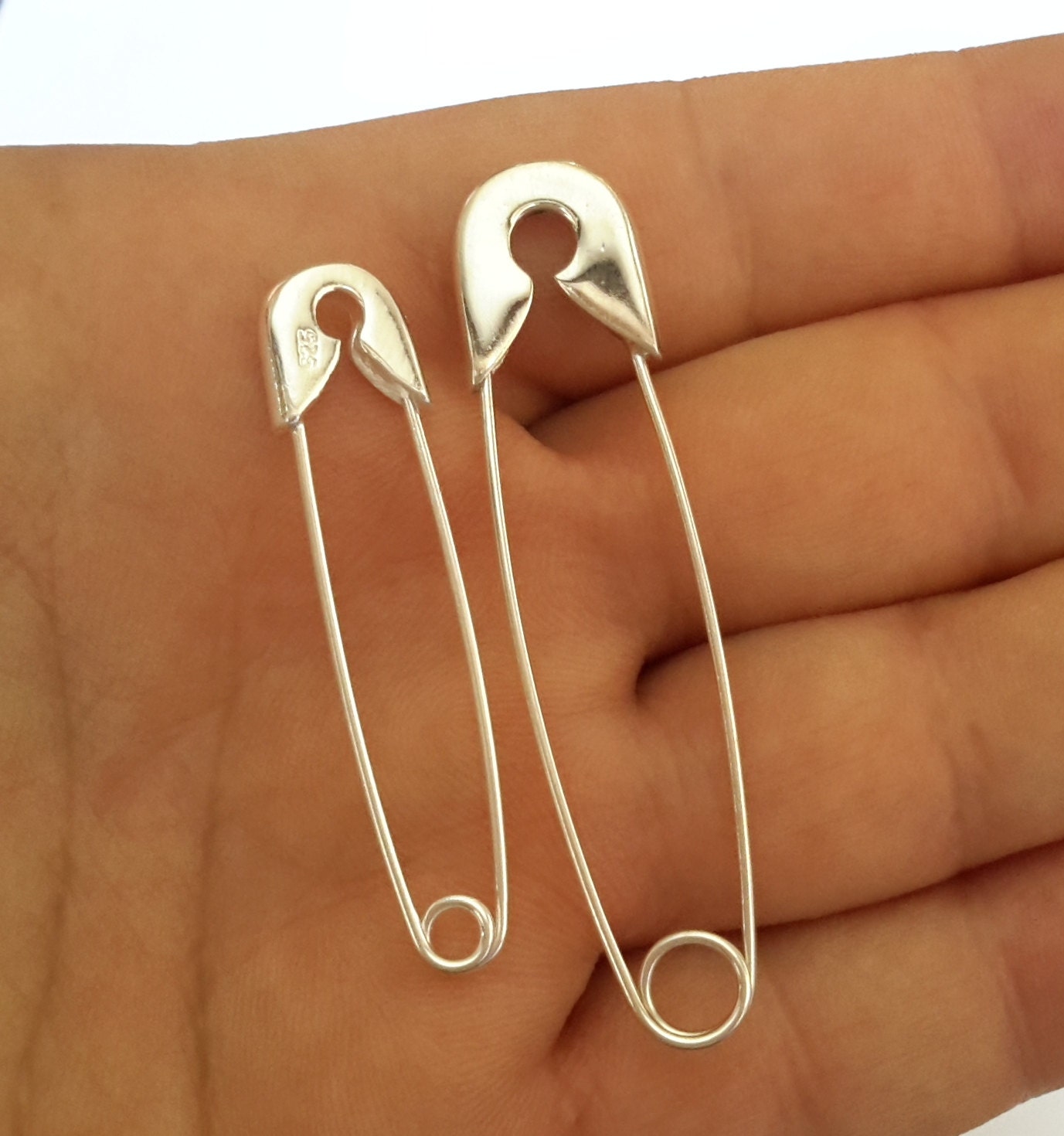 2 Solid Sterling Silver 925 Safety Pin Bail Nappy Pin Diaper | Etsy