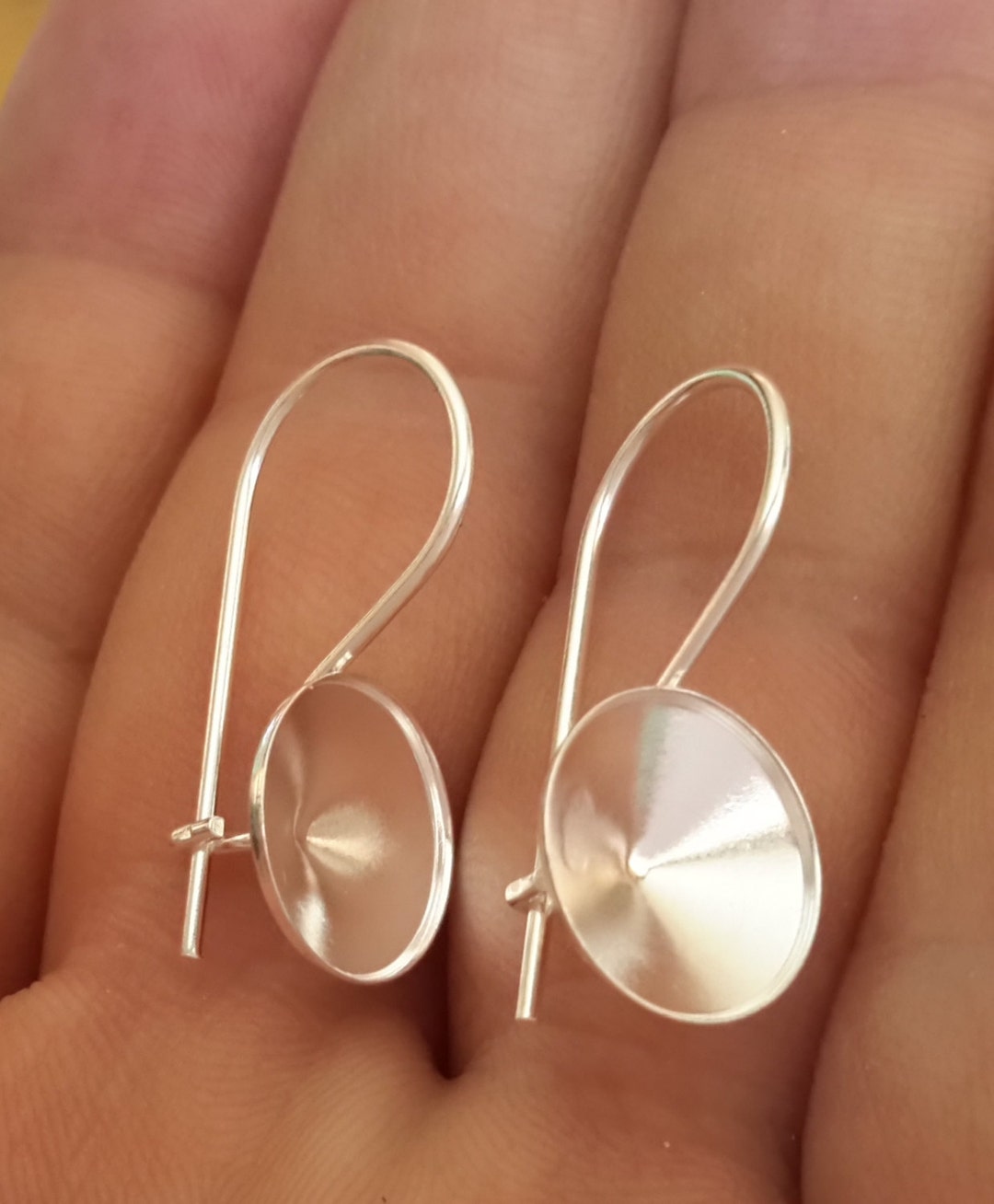 8 Sterling Silver Kidney Earwires With Round Bezel (cone) Bead ...
