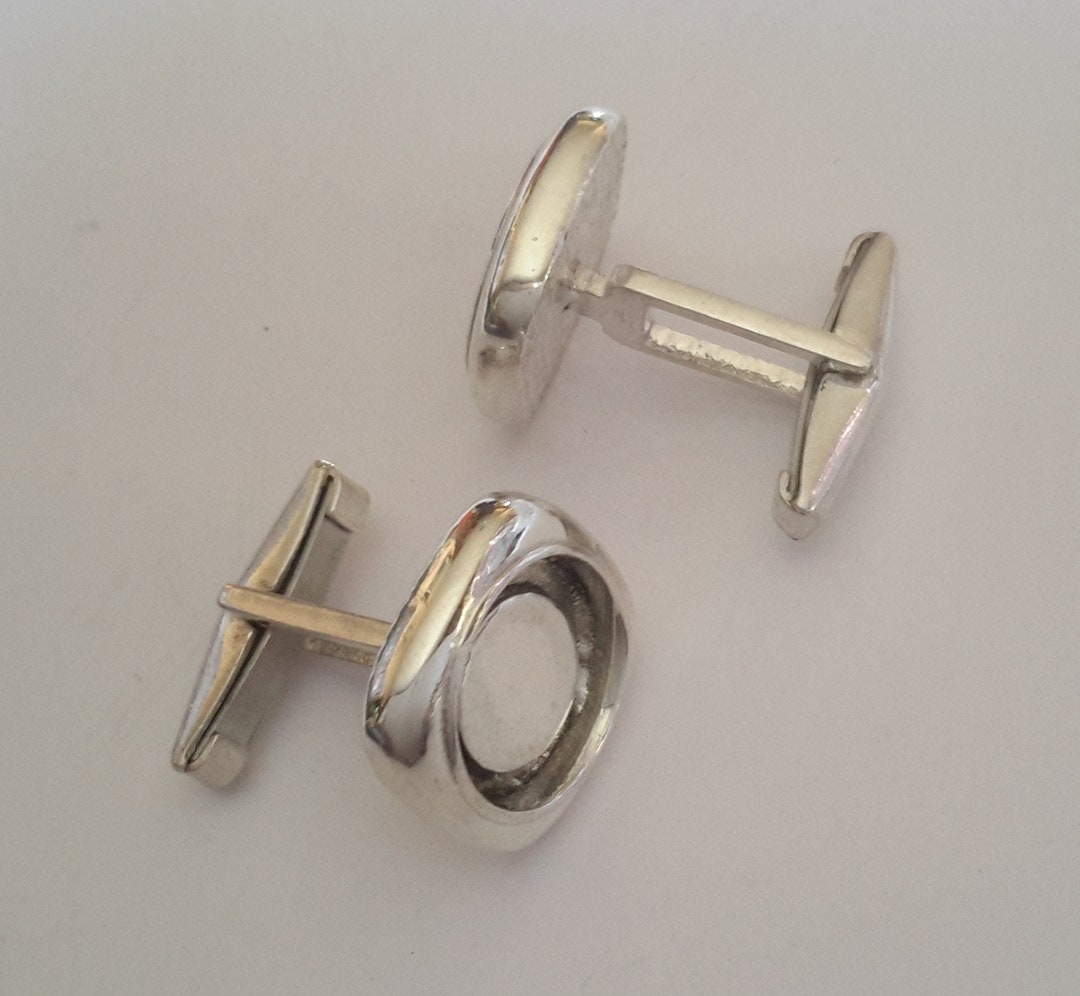 2 Solid Sterling Silver 925 Round Core Cufflinks Blanks Findings FOR ...