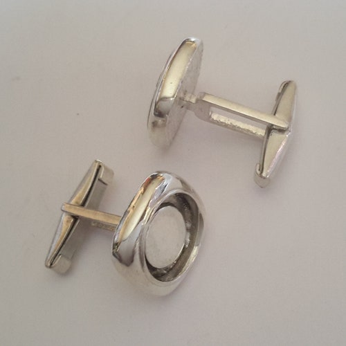 2 Solid Sterling Silver 925 Round Cufflinks Blanks Findings - Etsy