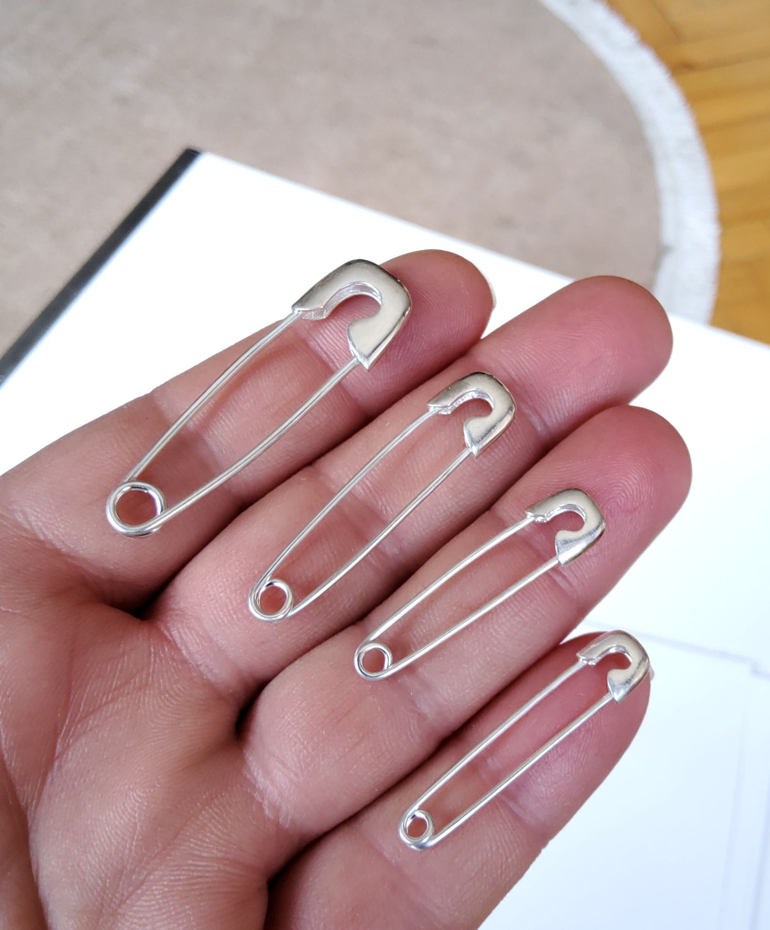 4 Solid Sterling Silver 925 Chic Safety Pin Bail Nappy Pin | Etsy