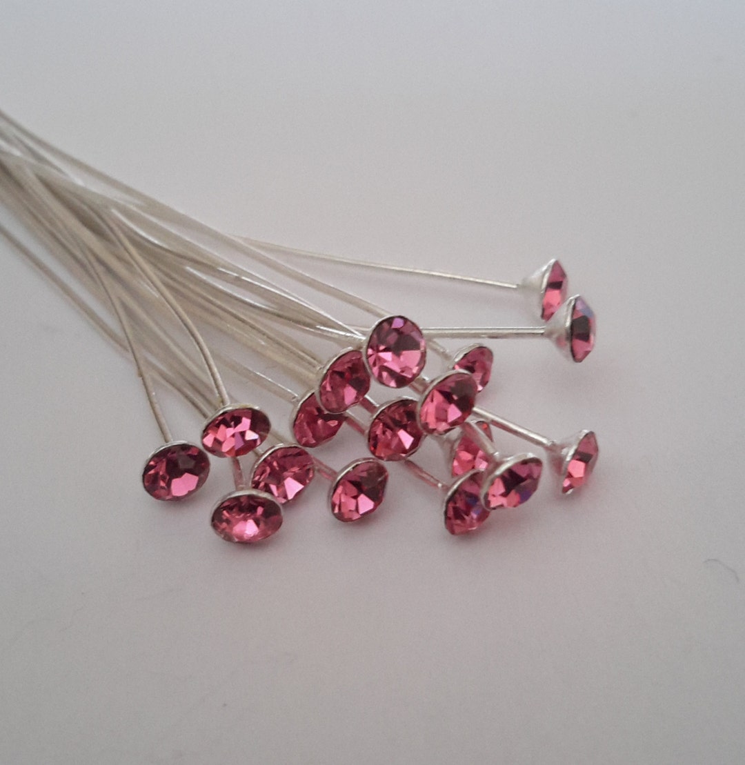 6 Sterling Silver 925 Round Head Pin Headpin 2" (50 Mm) 24ga With CZ ...