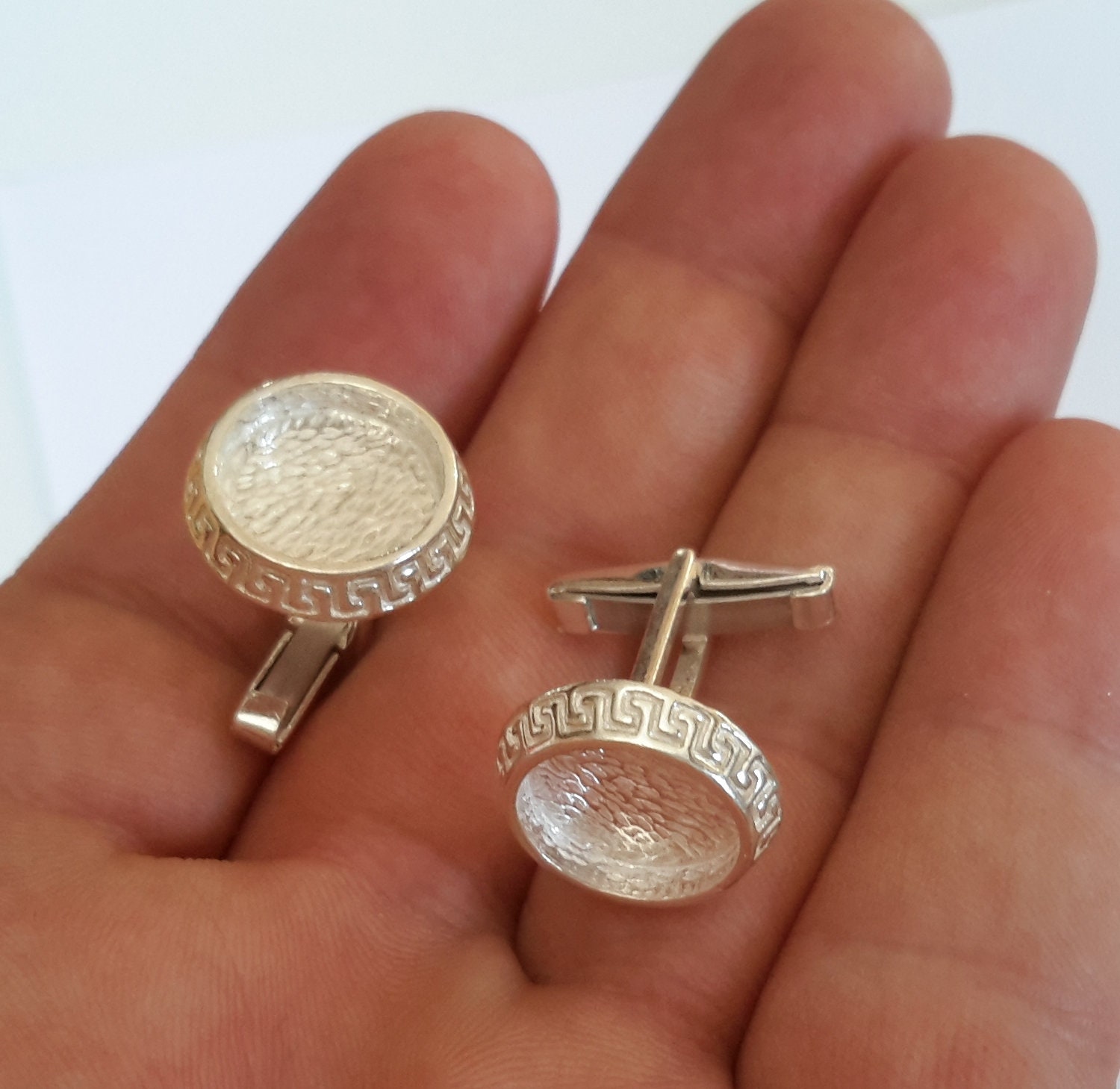 2 Solid Sterling Silver 925 Round Cufflinks Blanks Findings - Etsy