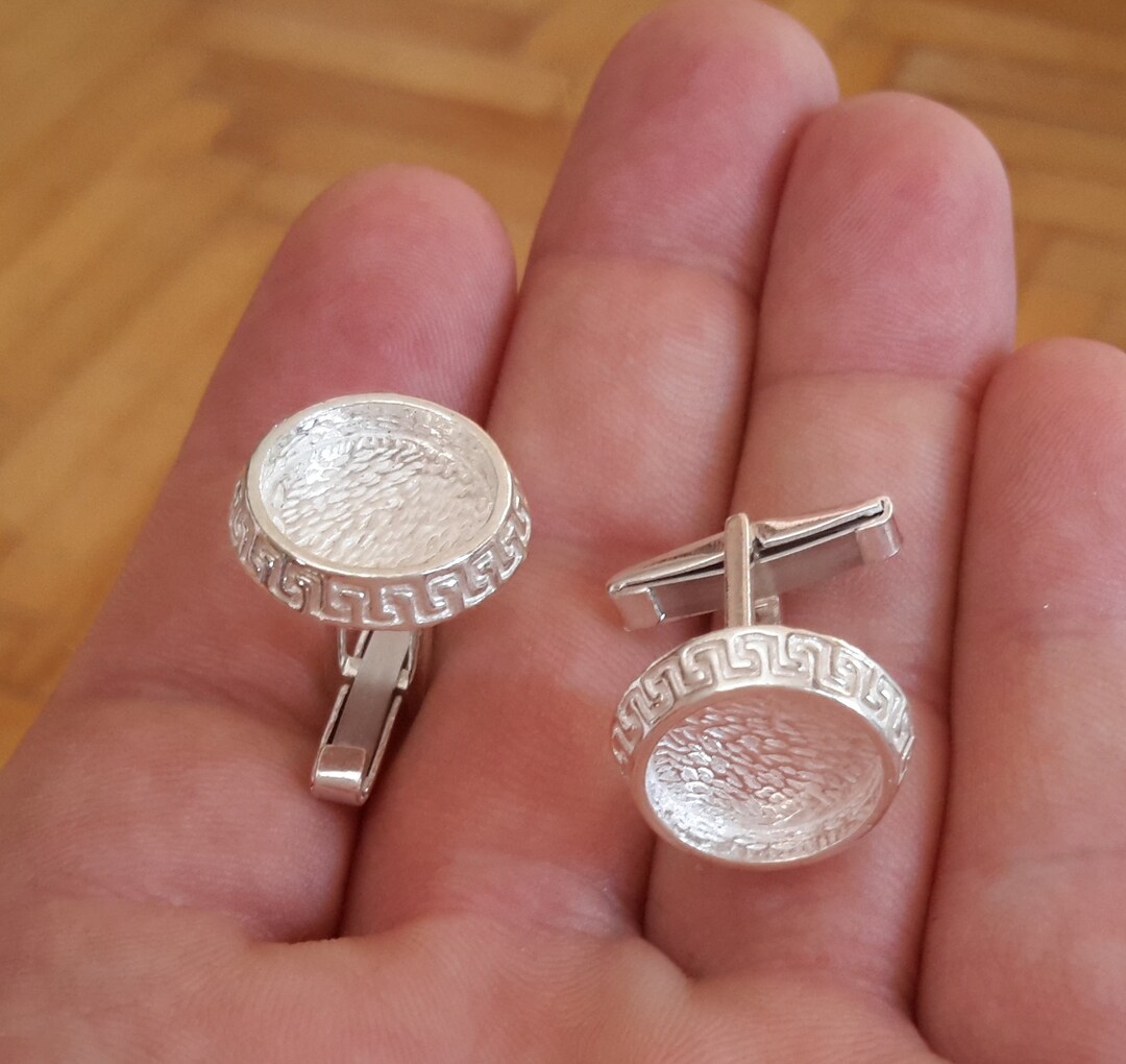 2 Solid Sterling Silver 925 Round Cufflinks Blanks Findings FOR Jewelry ...