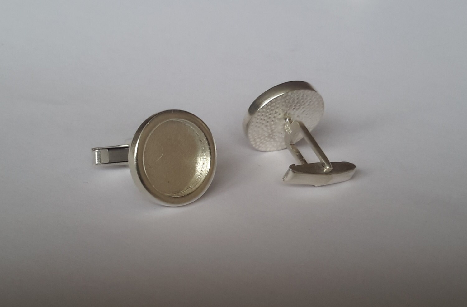 2 solid sterling silver 925 Round Cufflinks blanks findings | Etsy