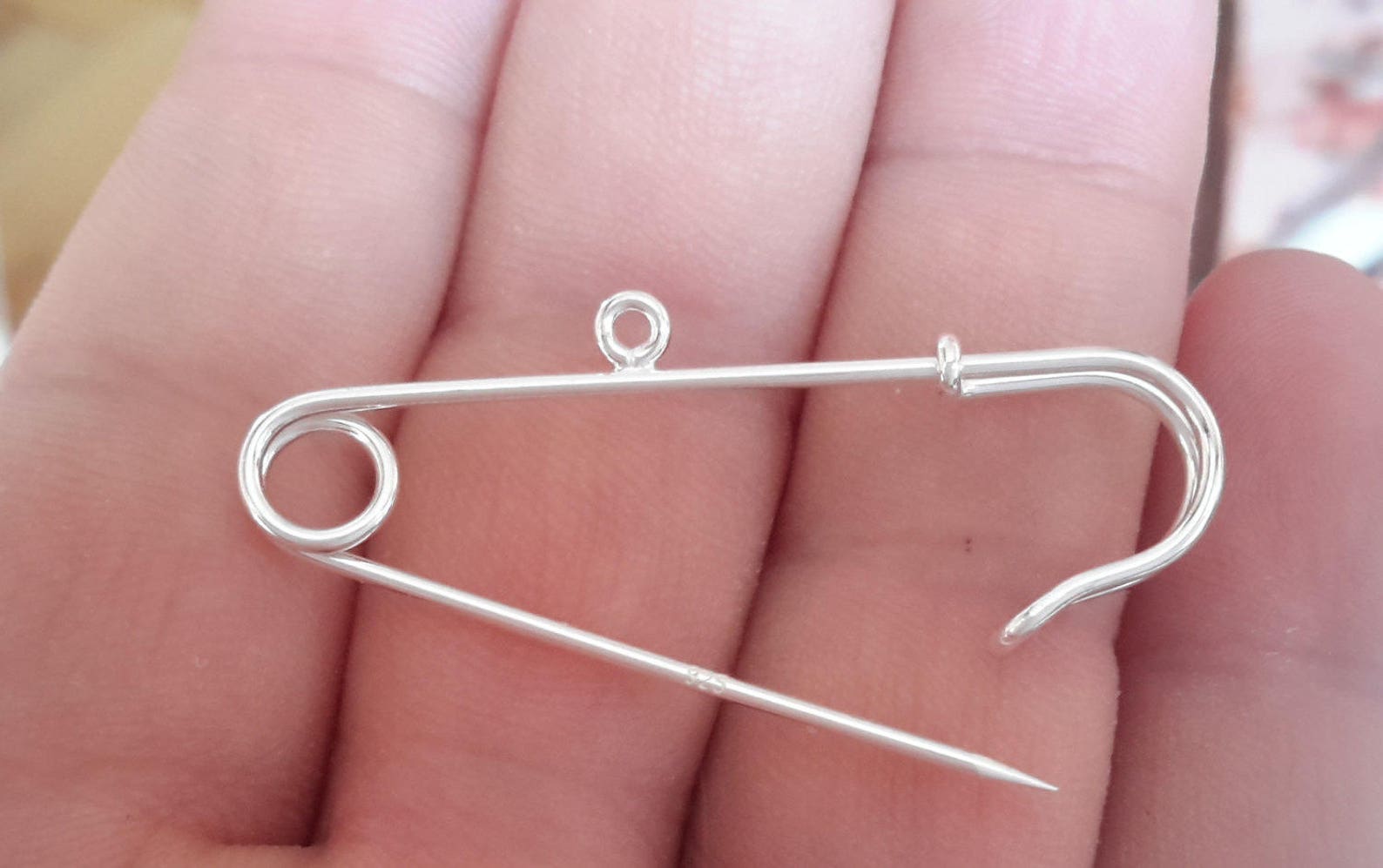 2 Solid Sterling Silver 925 Large Safety Pin Bail Nappy Pin | Etsy