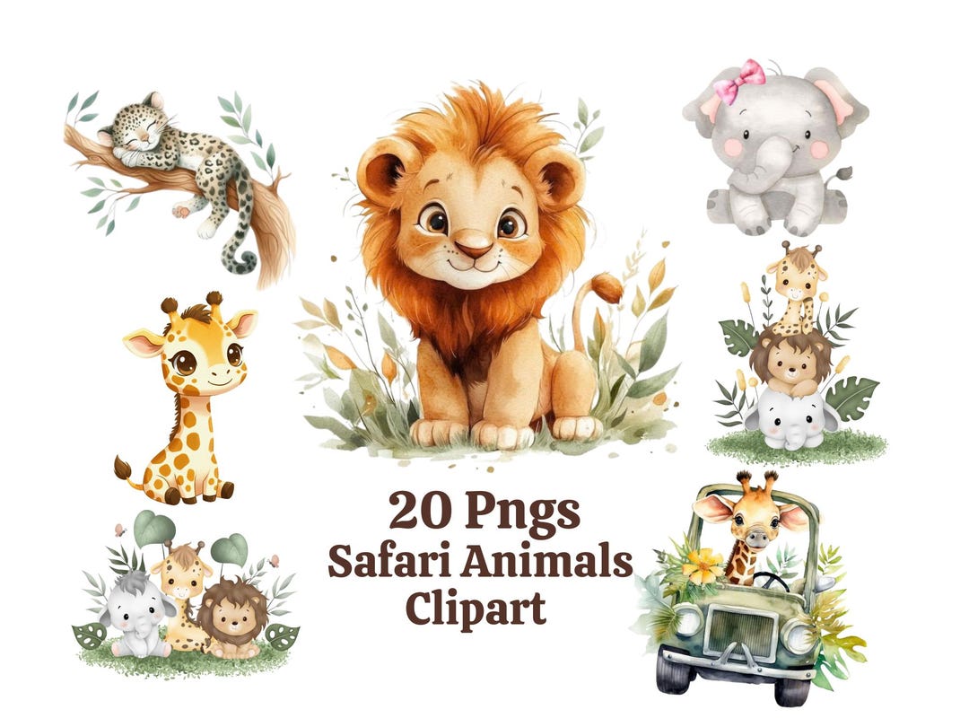 Safari Animals Clipart Bundle | Cute Jungle Animals PNG | Baby Safari ...