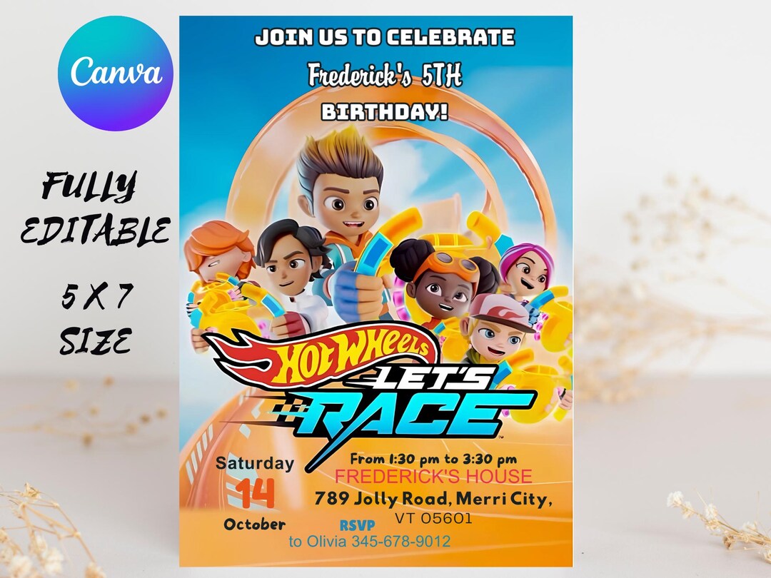 Editable Hot Wheels Birthday Invitation, Race Car Party (canva Editable ...