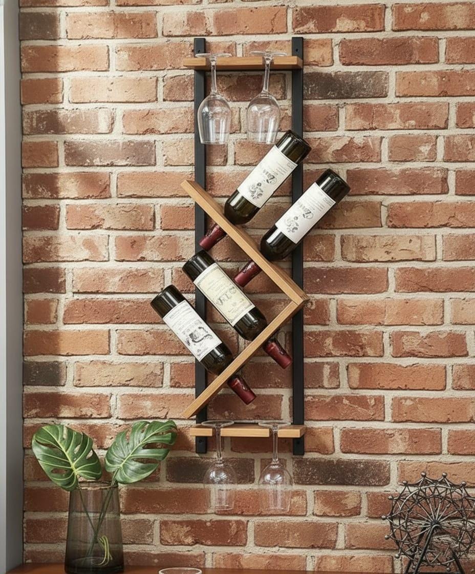 Wall Mounted Wine Bottle and Glass Caddy, Wooden Portable Rustic Wine ...