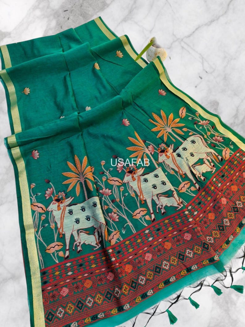 Traditional Cotton Saree With Muga Fabric, Zari Border & Lotus Butta ...