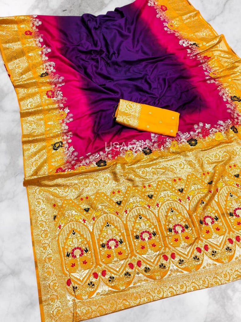 Pure Viscose Dolla Silk Saree With Dual Colour Body, Meenakari Weaving ...