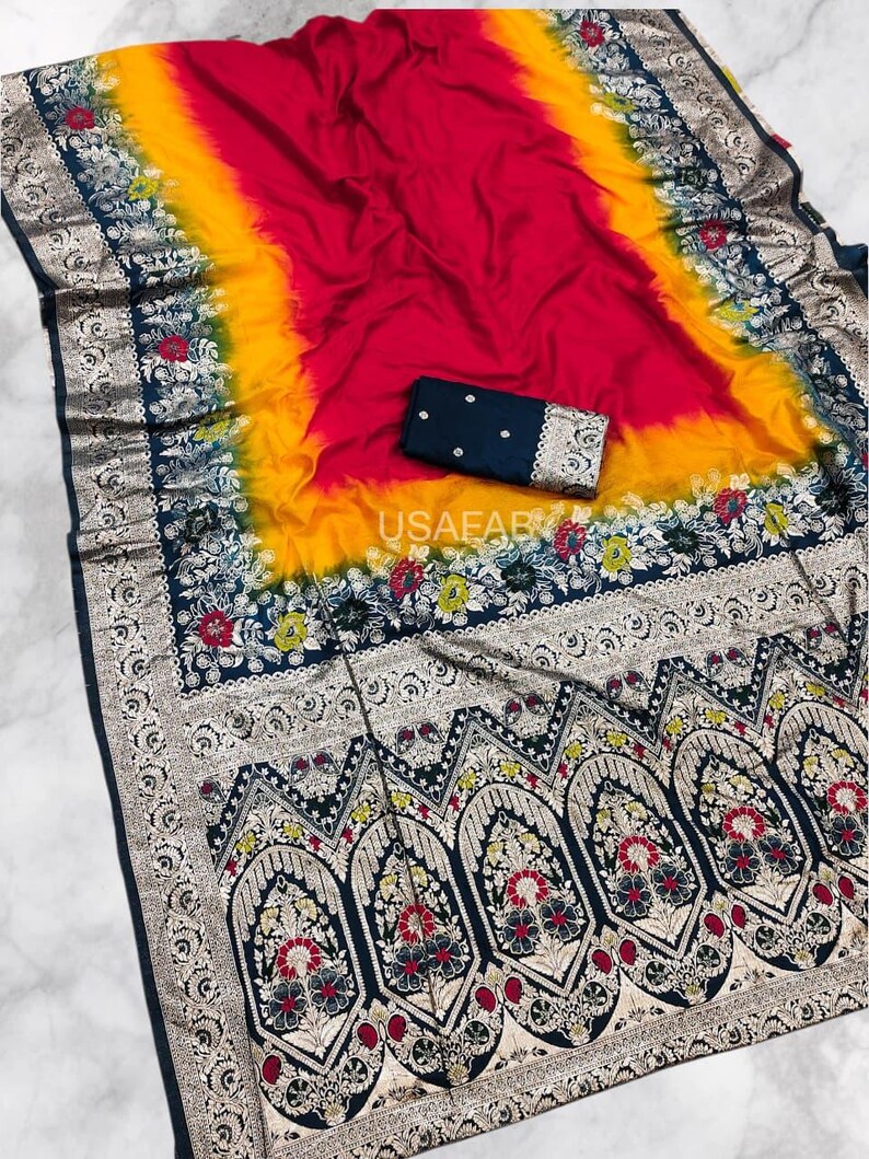 Pure Viscose Dolla Silk Saree With Dual Colour Body, Meenakari Weaving ...