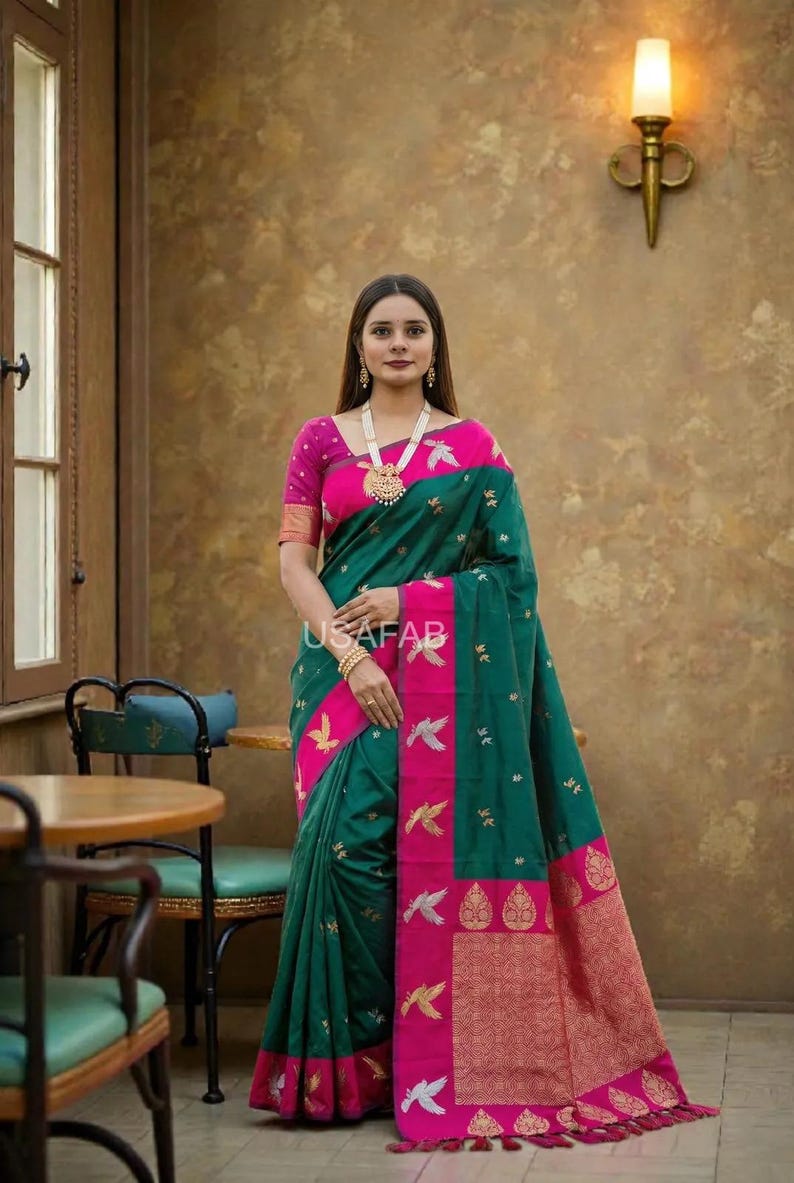 Classic Silk Saree With All-over Zari Weaving Small Motifs, Rich Woven ...