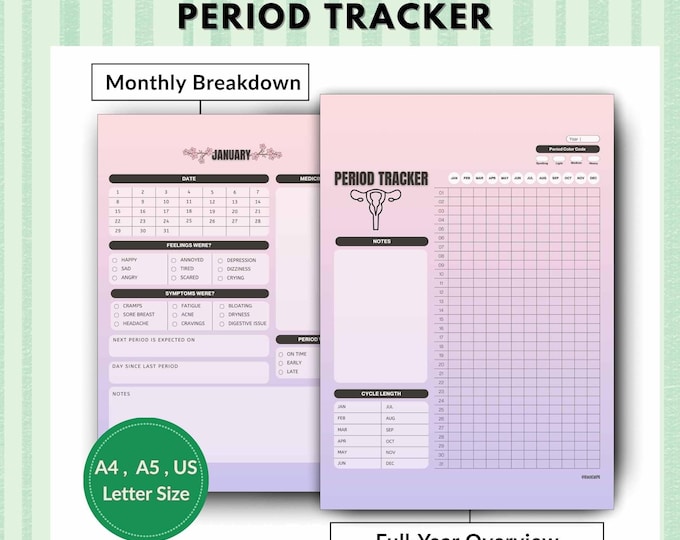 Period Tracker Printable: Minimalist Design, Yearly & Monthly Planners ...