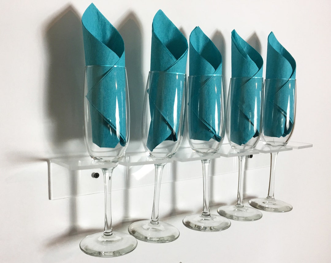 Champagne Glass Holder Wall Mounted Shelves Clear Thick Durable Choice Of 18 Or 21 Long Etsy