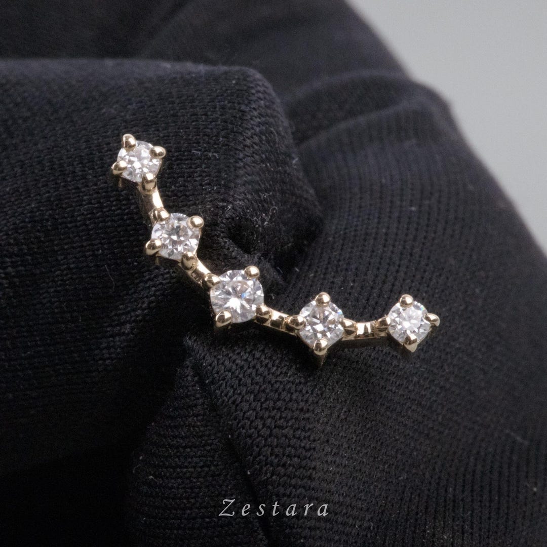 Solid Gold Diamond Helix Piercing | Zig Zag Lab Grown Moissanite Stud ...