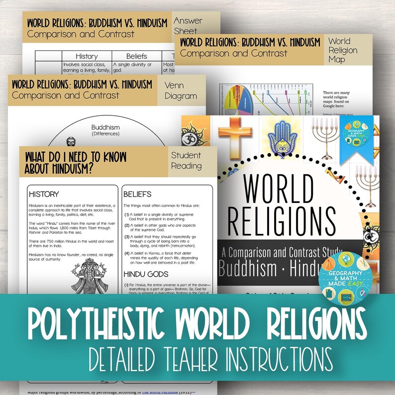 World Religions Bundle | Monotheistic, Polytheistic Comparison Study ...