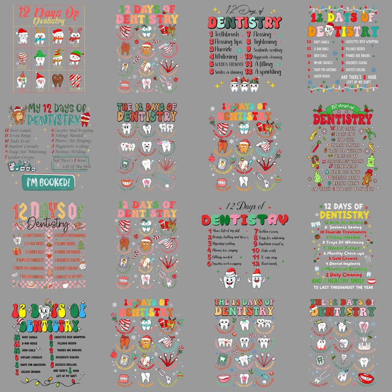 12 Days of Dentistry PNG, Funny Dental Christmas Tooth Holiday Clipart ...