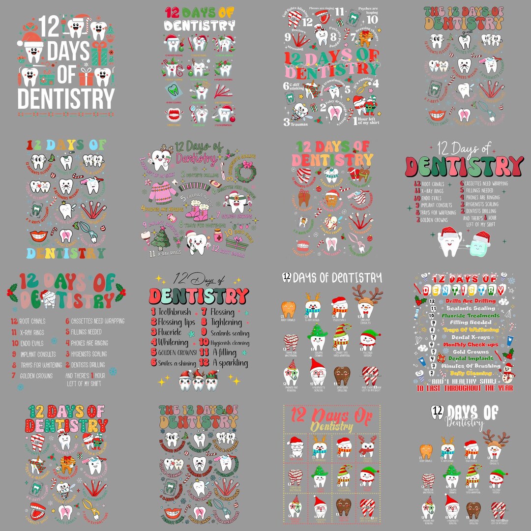12 Days of Dentistry PNG, Funny Dental Christmas Tooth Holiday Clipart ...