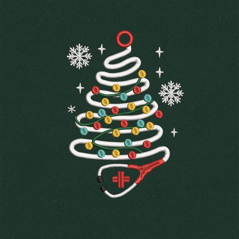 Medical Christmas Tree Embroidery Design, Nurse Doctor Stethoscope Xmas ...