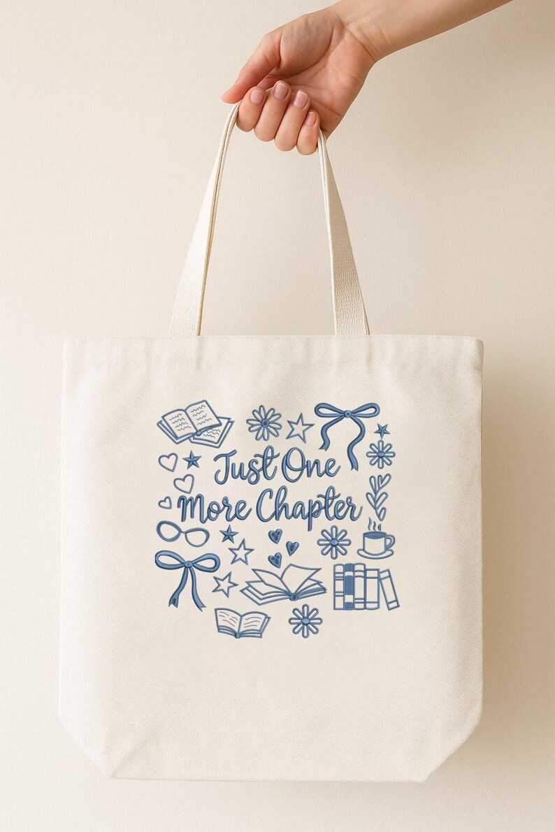 Just One More Chapter Embroidery Design, Book Lover Quote Embroidery ...