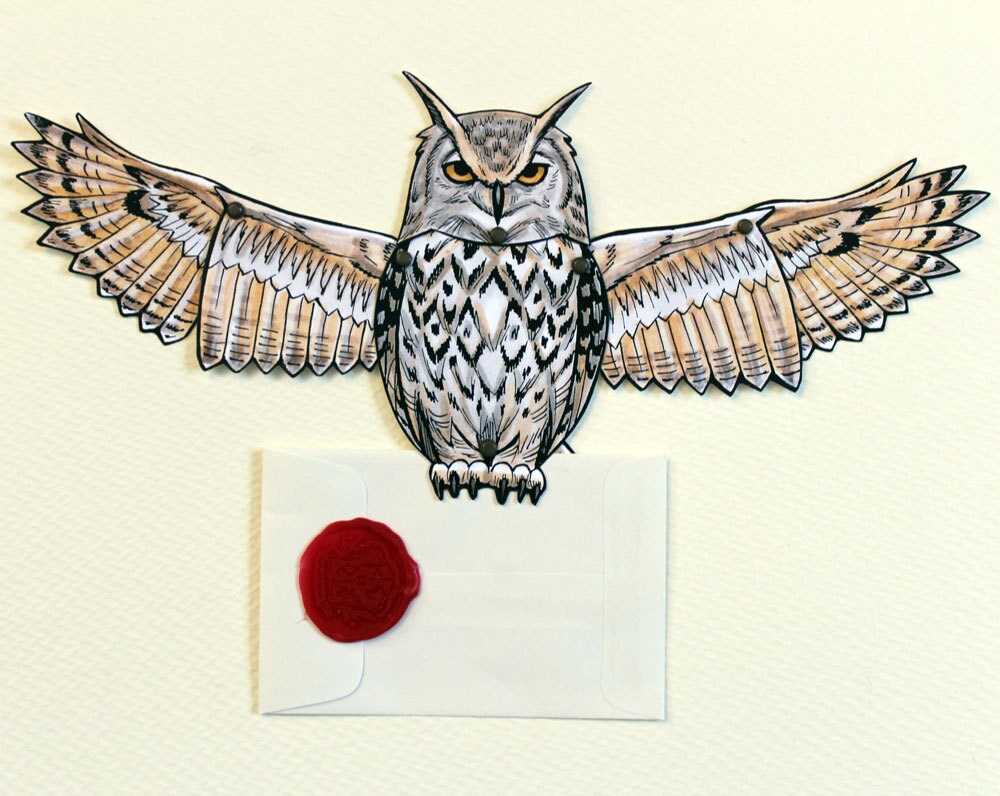 4 Owl Post Cards With Articulated Paper Dolls Snowy Great | Etsy