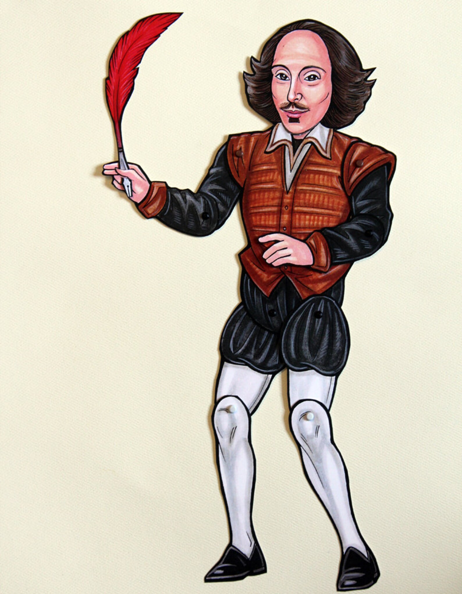 Shakespeare Articulated Paper Doll With Quill and Detachable - Etsy