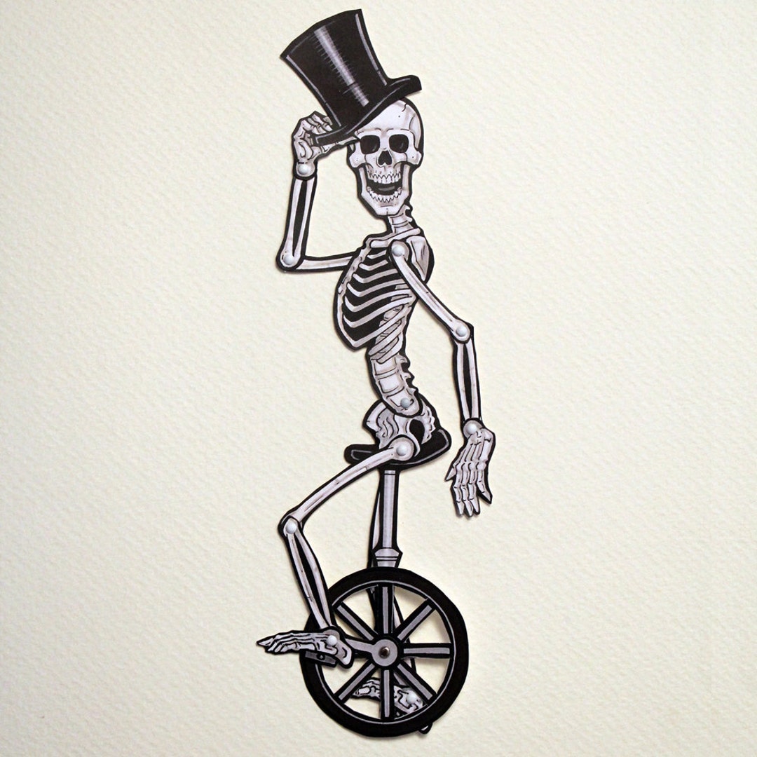 Skeleton Sir on Unicycle Articulated Paper Doll Macabre Skull Art Decor ...