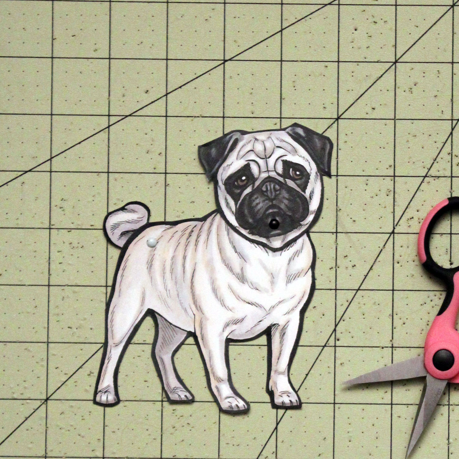 Pug Articulated Paper Doll Gift Tag or Magnet | Etsy