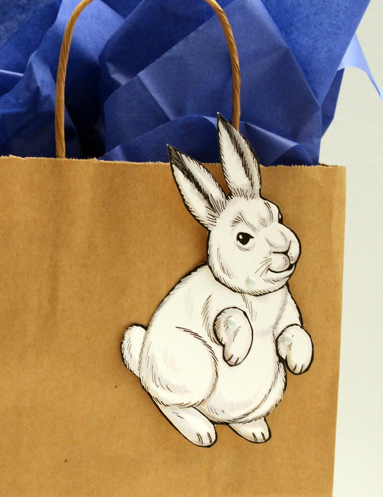 White Rabbit Arctic Hare Jointed Gift Tag or Ornament Mini - Etsy