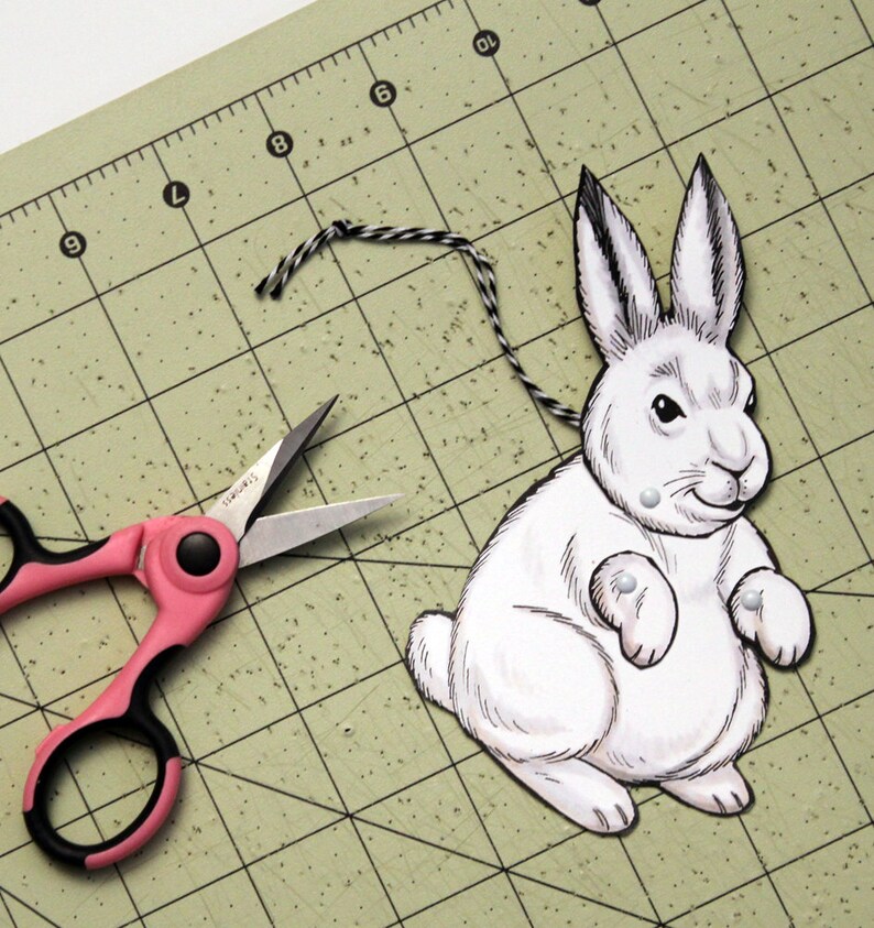 White Rabbit Arctic Hare Jointed Gift Tag or Ornament Mini | Etsy