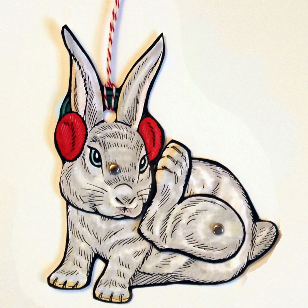 Rabbit Jointed Gift Tag or Bunny Christmas Ornament, Mini Woodland ...