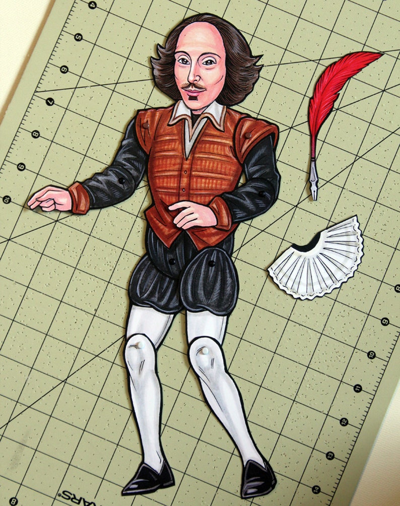 Shakespeare Articulated Paper Doll With Quill and Detachable - Etsy
