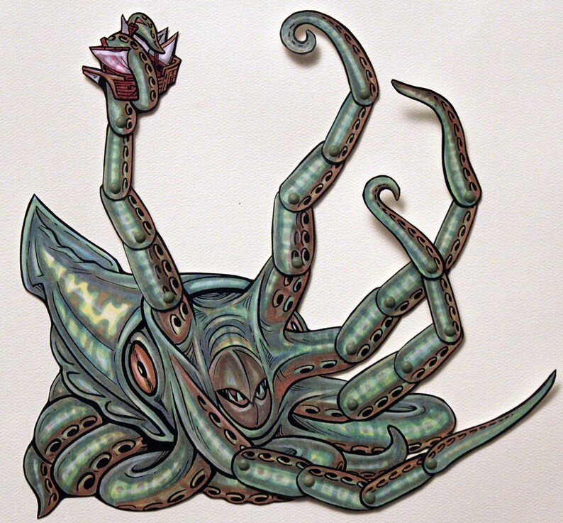 Kraken Articulated Paper Doll Mythical Giant Squid - Etsy