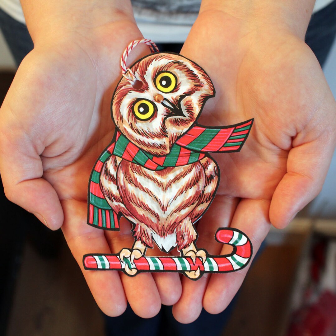 Owl Jointed Gift Tag or Christmas Ornament, Mini Woodland Animal Paper ...