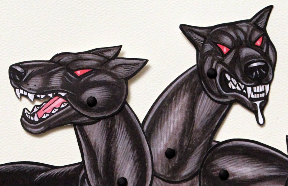 Cerberus 3 Kopf Hund artikulierte Papierpuppe Höllenhund der | Etsy