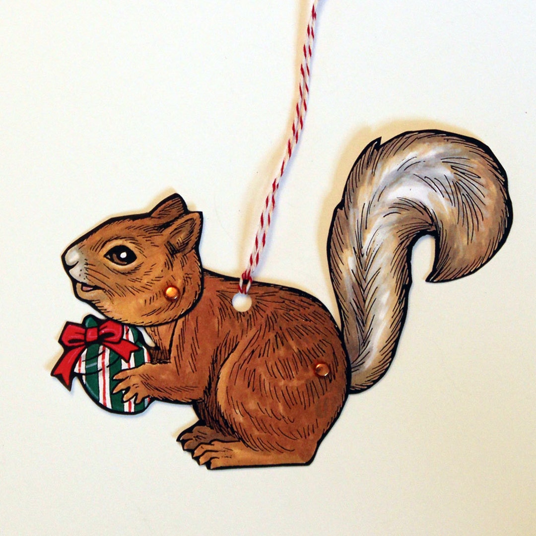 Squirrel Jointed Gift Tag or Christmas Ornament, Mini Woodland Animal ...