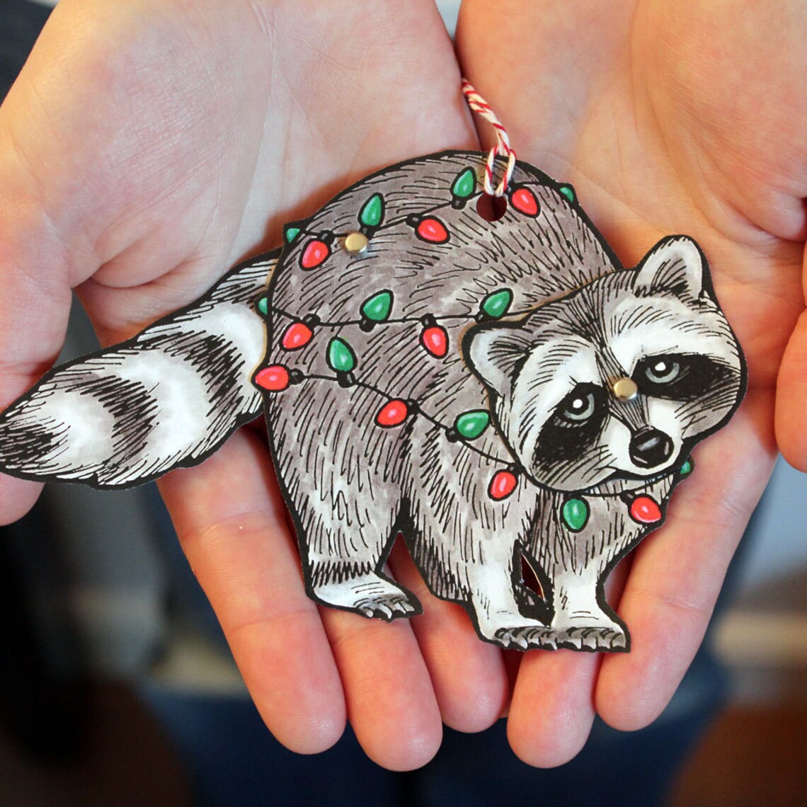 Raccoon Jointed Gift Tag or Christmas Ornament Mini Woodland - Etsy