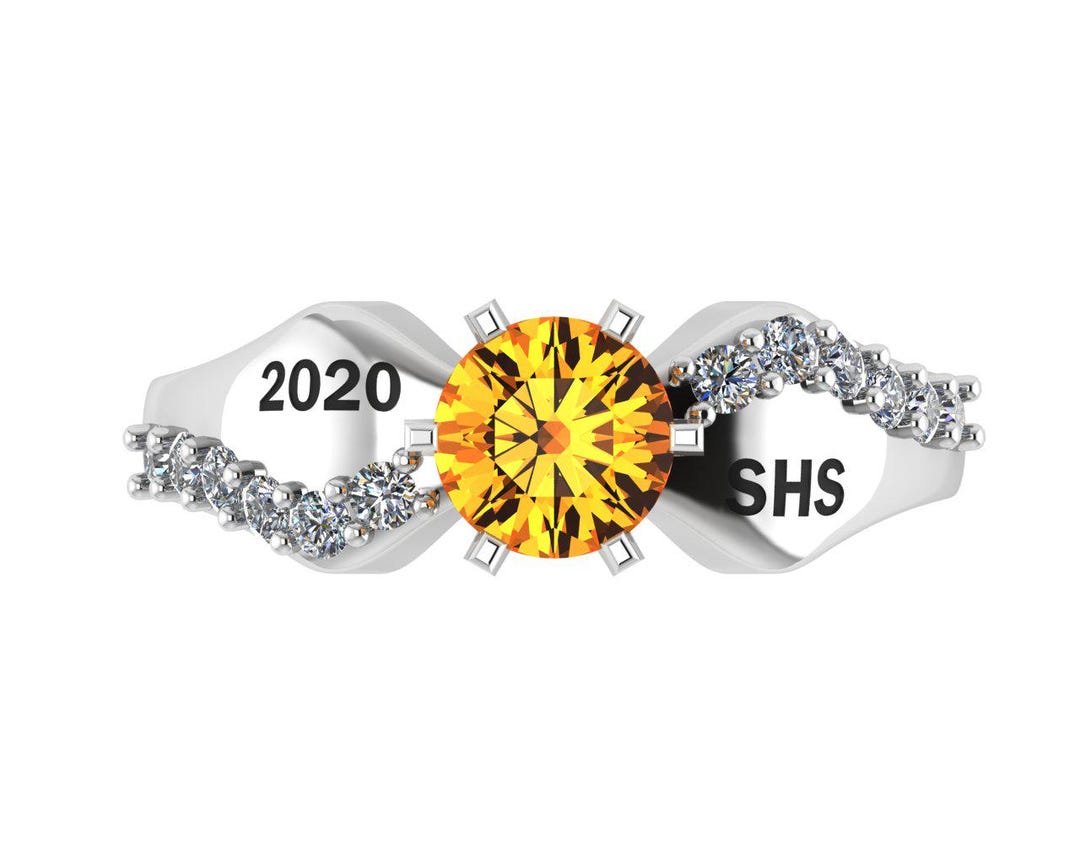 Personalized Sterling Silver Class Ring With Birthstone & Engraved Band ...