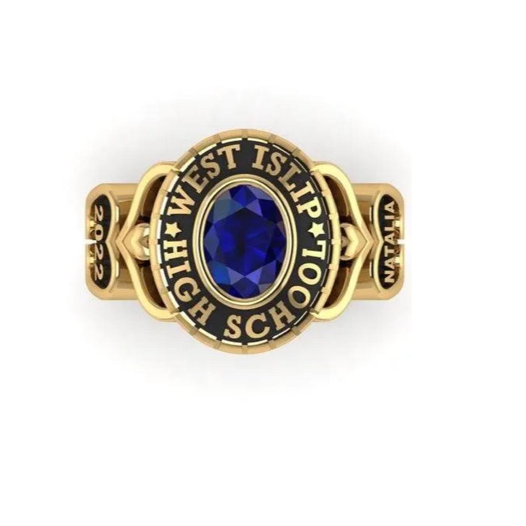 Gold Plated Class Ring, Simulated Sapphire, Personalized Graduation ...