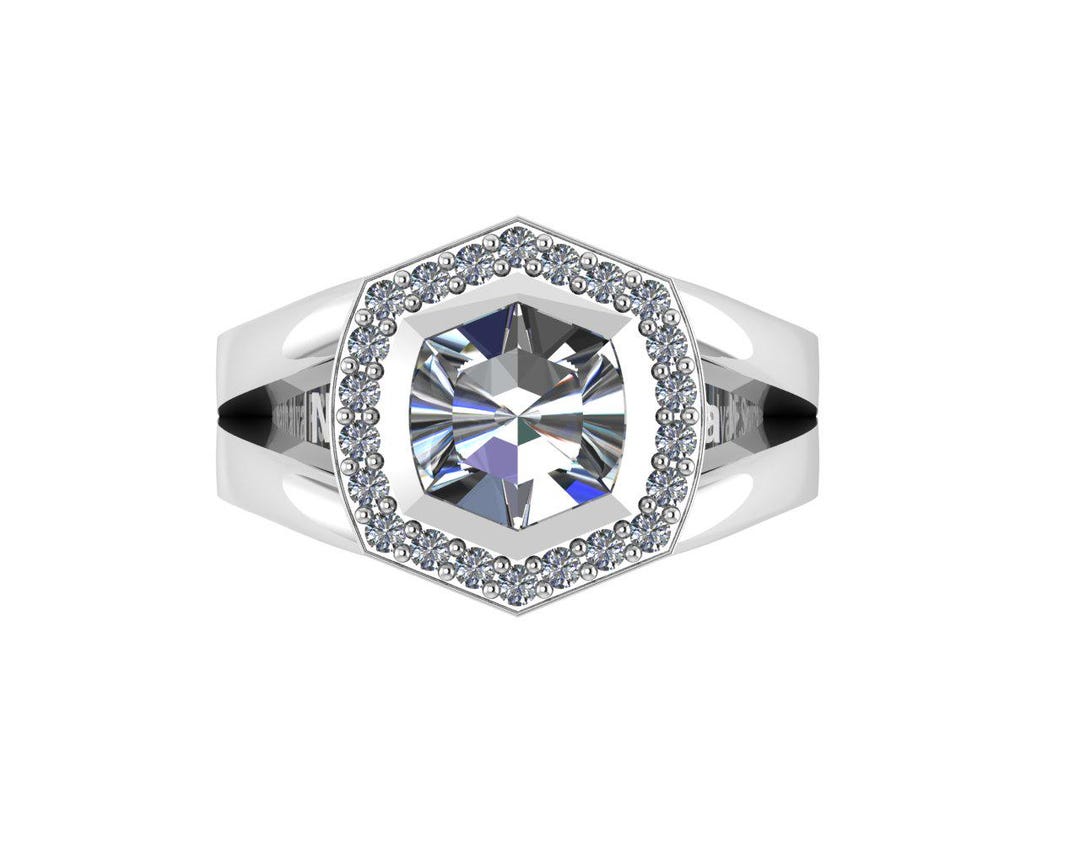 Mens Octagon Halo Class Ring Personalized Graduation Ring With CZ ...