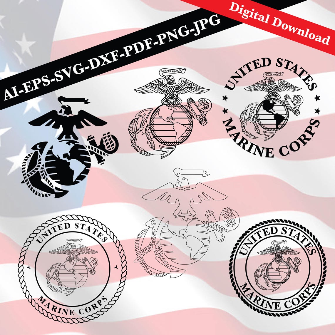 USMC Eagle Globe & Anchor Vector Bundle: CNC Laser Cut Files (digital ...