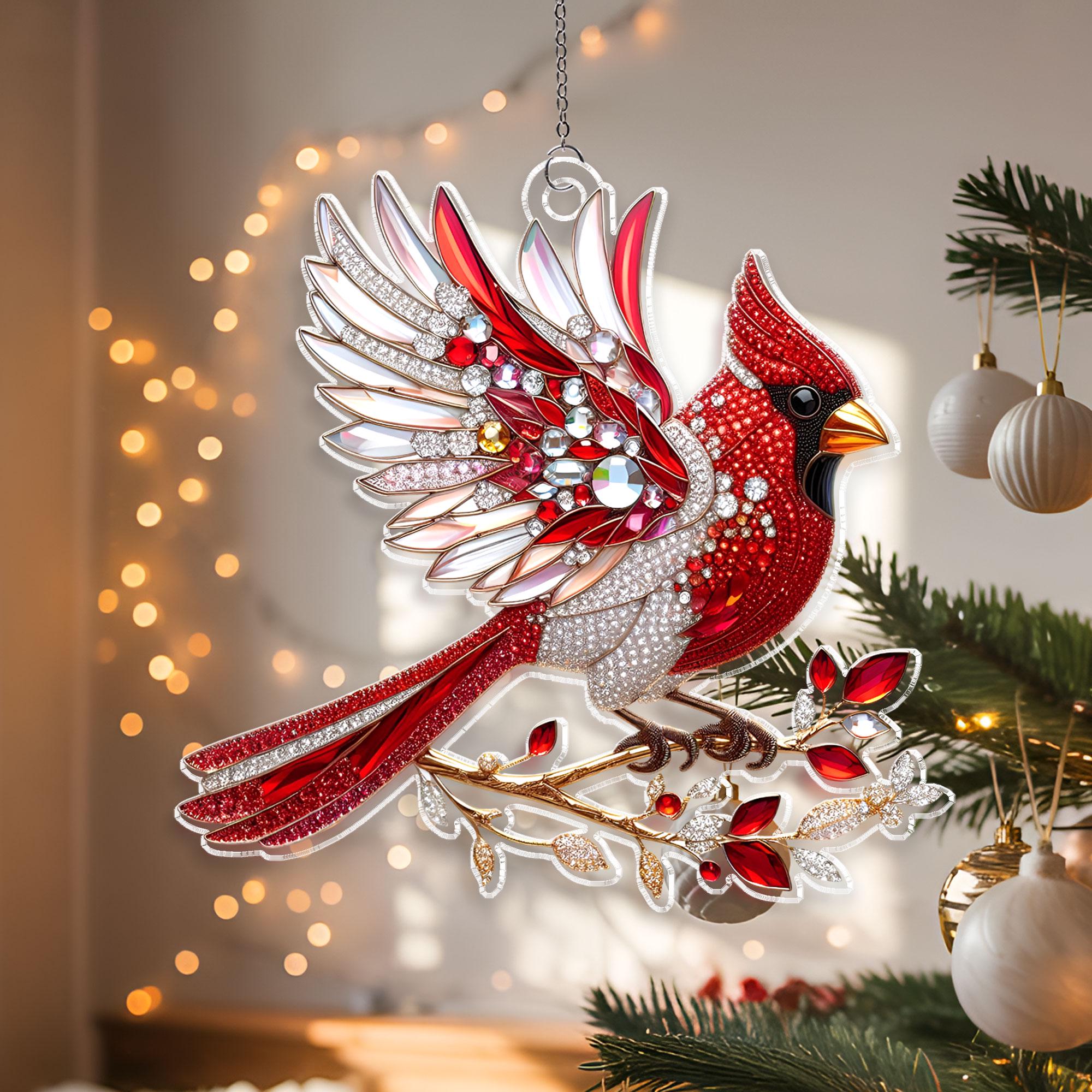 Red Cardinal Bird Wavy Acrylic Suncatcher, Cardinal Acrylic Window ...