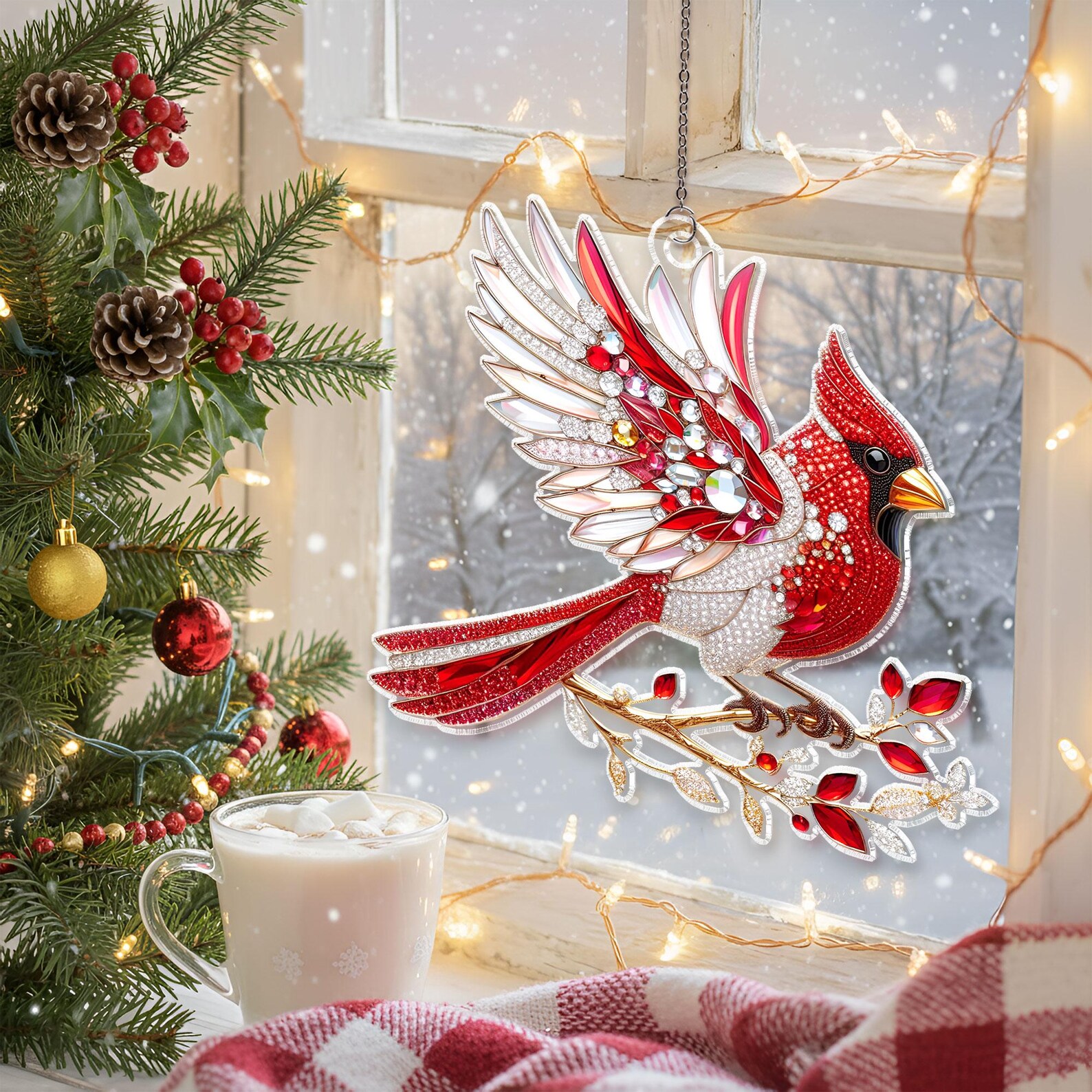 Red Cardinal Bird Wavy Acrylic Suncatcher, Cardinal Acrylic Window ...
