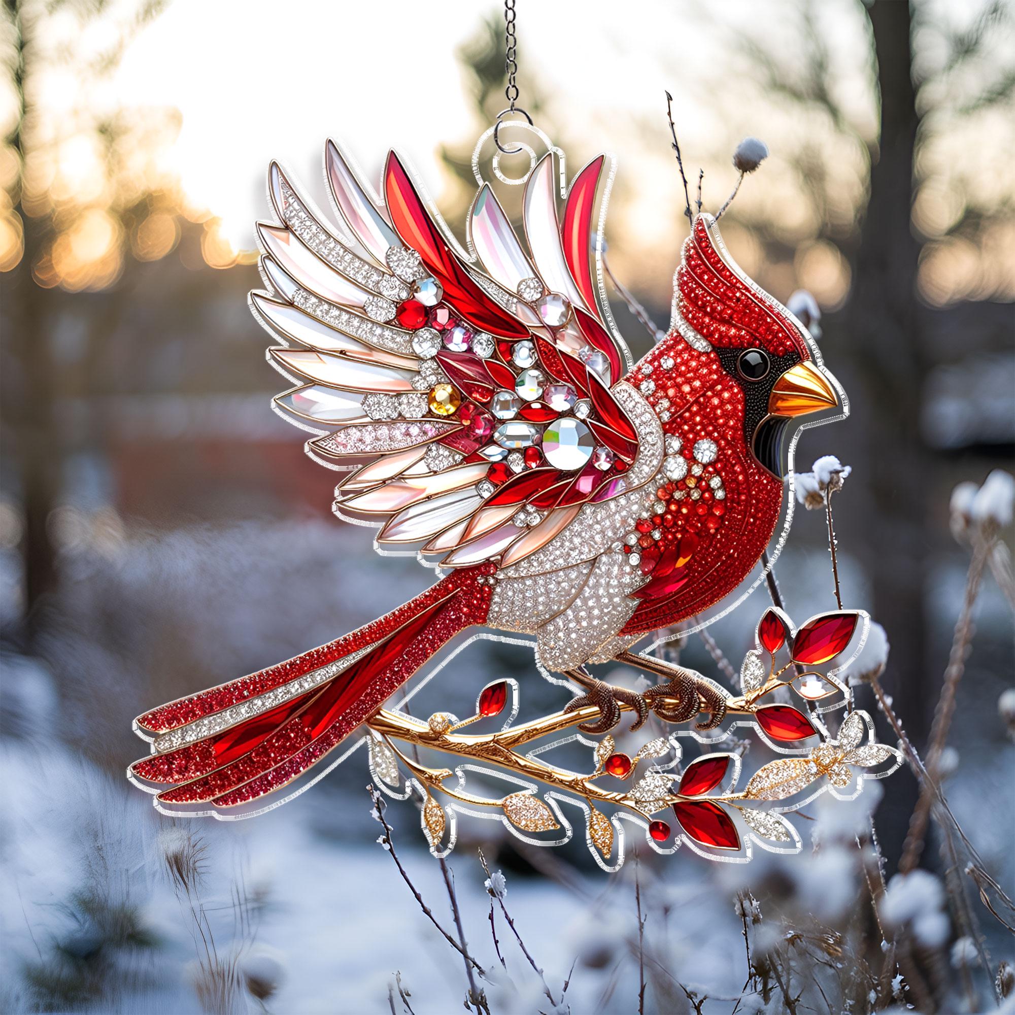 Red Cardinal Bird Wavy Acrylic Suncatcher, Cardinal Acrylic Window ...