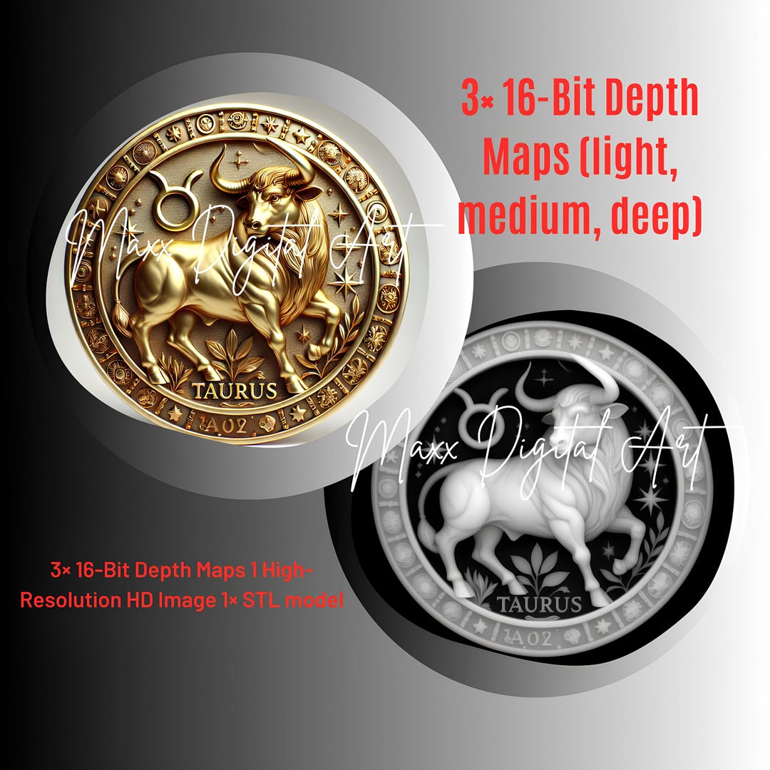 Taurus Zodiac Coin 3D Relief Map | Astrology CNC Carving, Laser ...