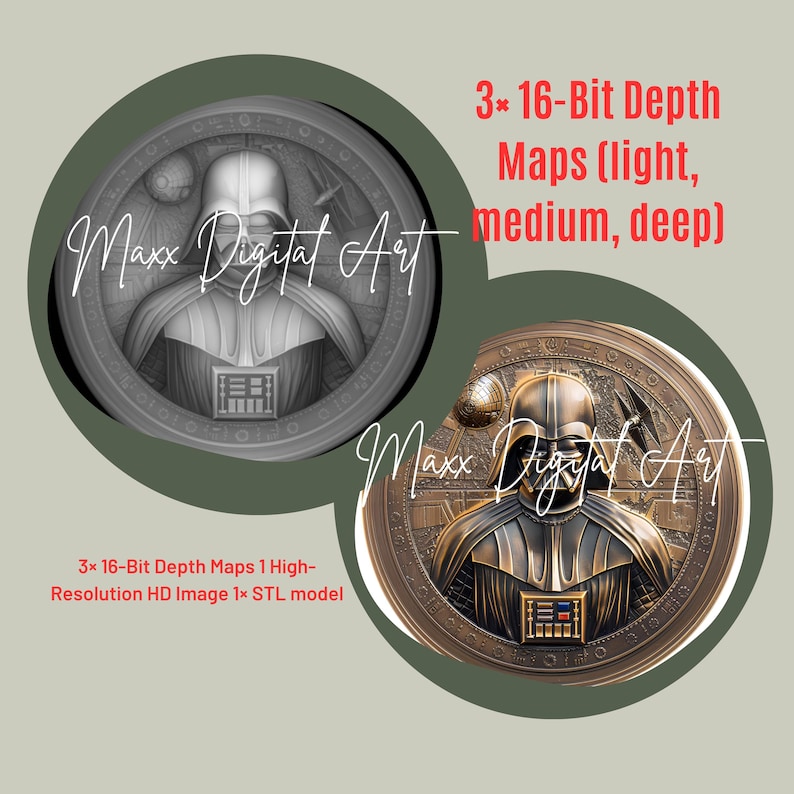 Darth Vader Coin Depth Map Bundle: Laser Engraving, CNC, 3D Printing ...
