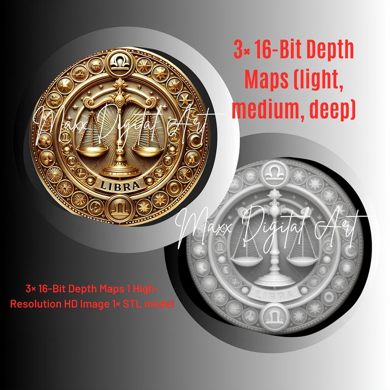Libra Zodiac Coin 3D Relief Depth Map | Astrology STL (digital Download ...