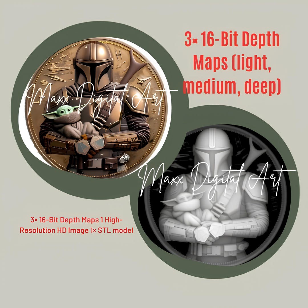 Mandalorian & Baby Yoda Coin Depth Map Bundle (16-bit) 3 Variations + 1 ...